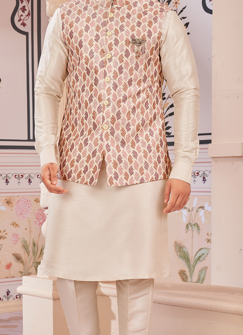 Shop Peach Silk Embroidered Bandi Set Festive Wear Online at Best Price ...