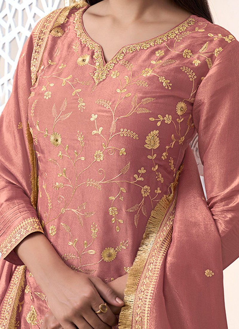 Shop Peach Tissue Gold Pitta Work Palazzo Suit Festive Wear in India ...