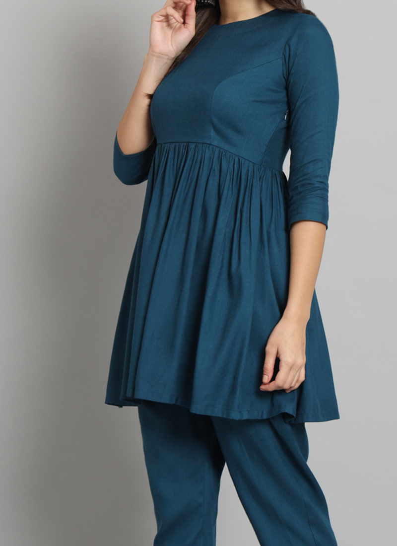 Buy Peacock Blue Blended Cotton Co ord Set After Six Wear Online at ...