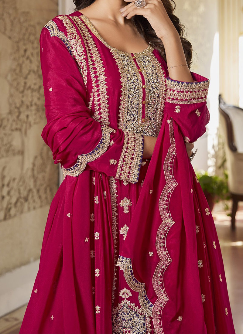 Buy Pink Chinon Silk Embroidered Sequins Pakistani Palazzo Suit Festive ...