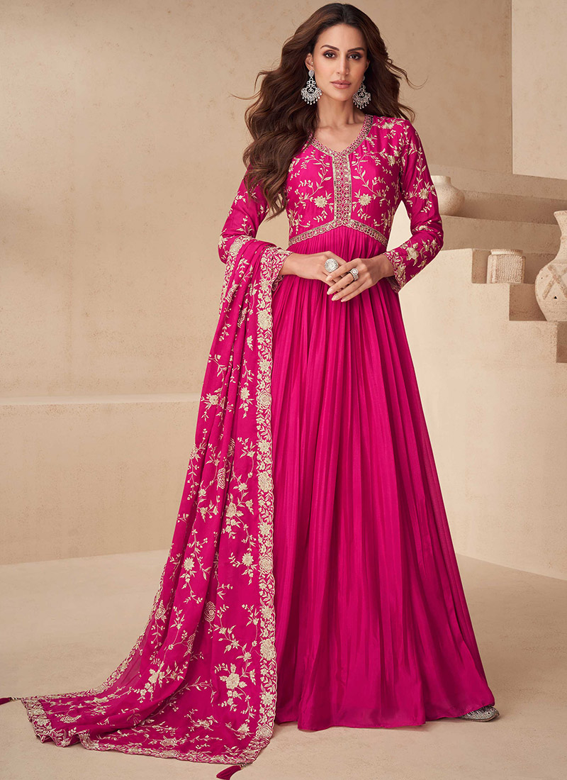 Buy Pink Chinon Silk Embroidered Sequins Stunning Anarkali Suit Festive ...