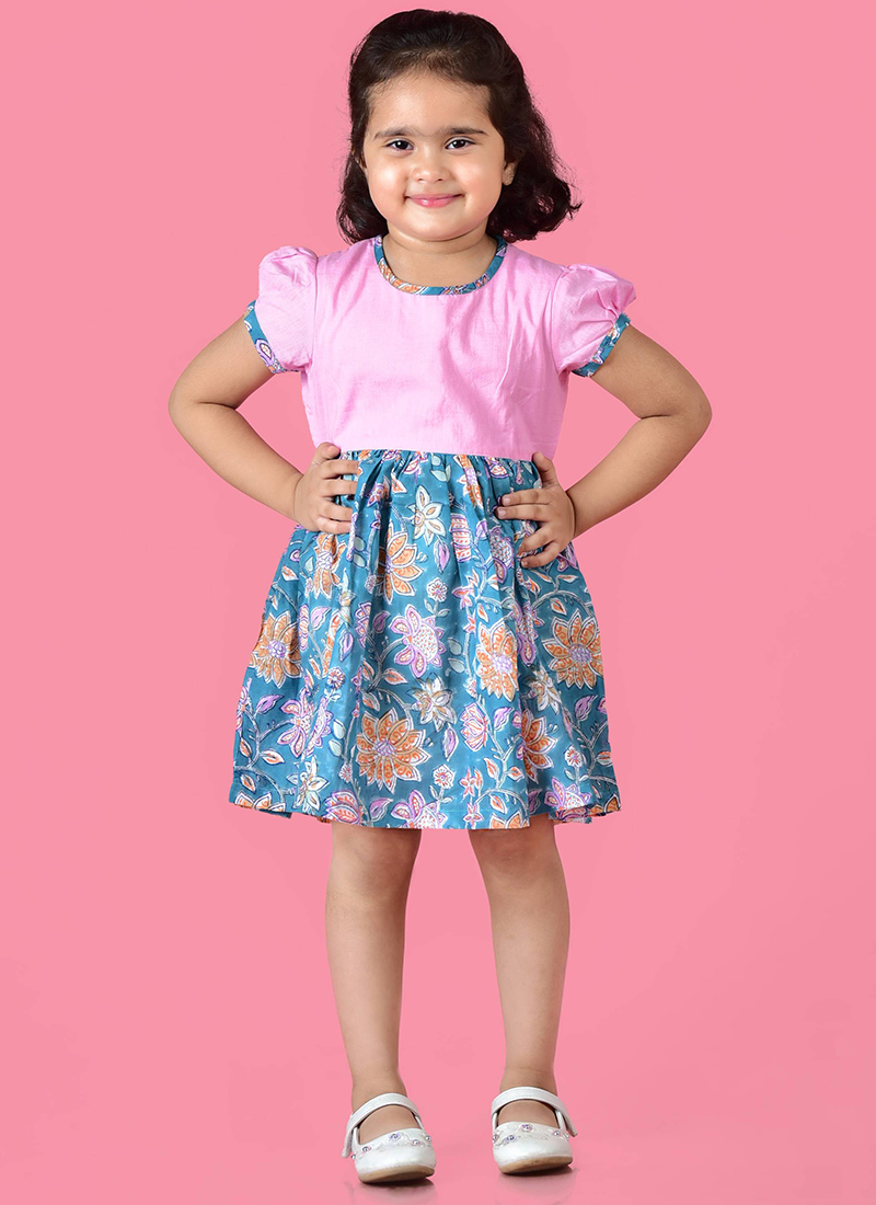 Buy Pink Cotton Printed A Line Dress for Girl Kids Leisure Wear Online ...