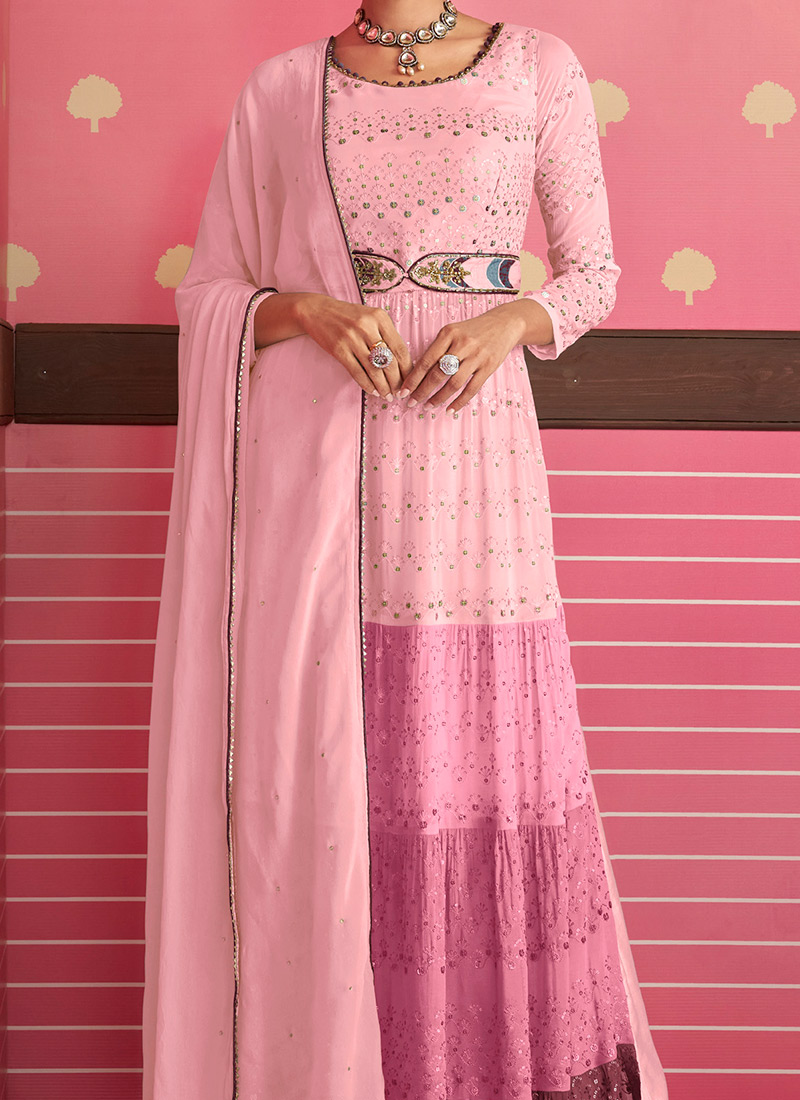 Buy Pink Faux Georgette Embroidered Anarkali Suit Party Wear Online at ...