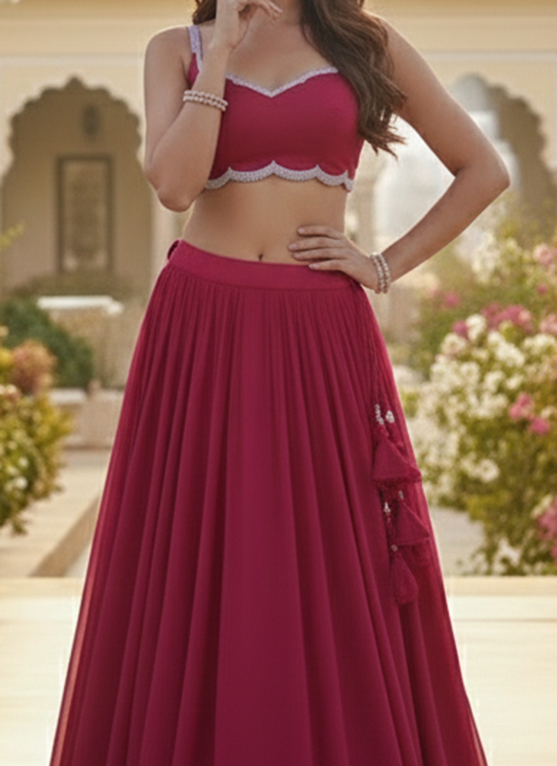 Shop Pink Georgette Poth Work Lehenga Wedding Wear in UK - Cbazaar