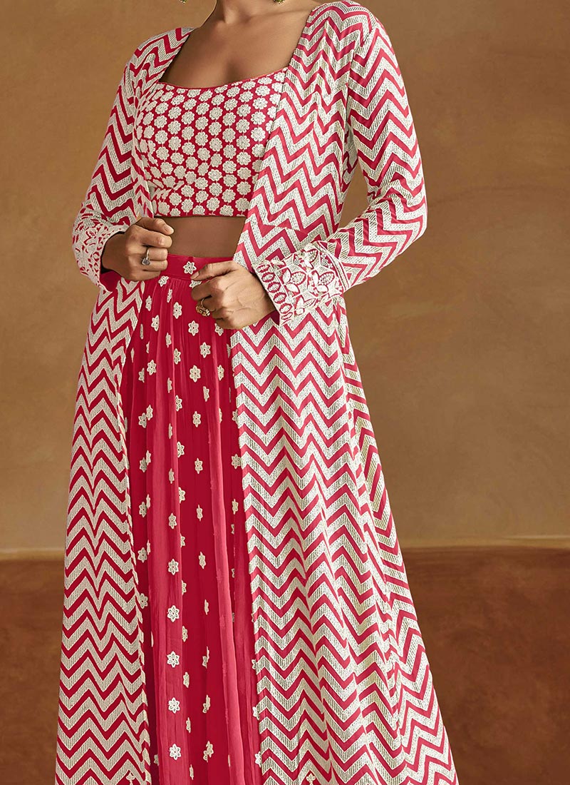 Shop Pink Georgette Embroidered Sequins Gorgeous Indowestern Jacket ...