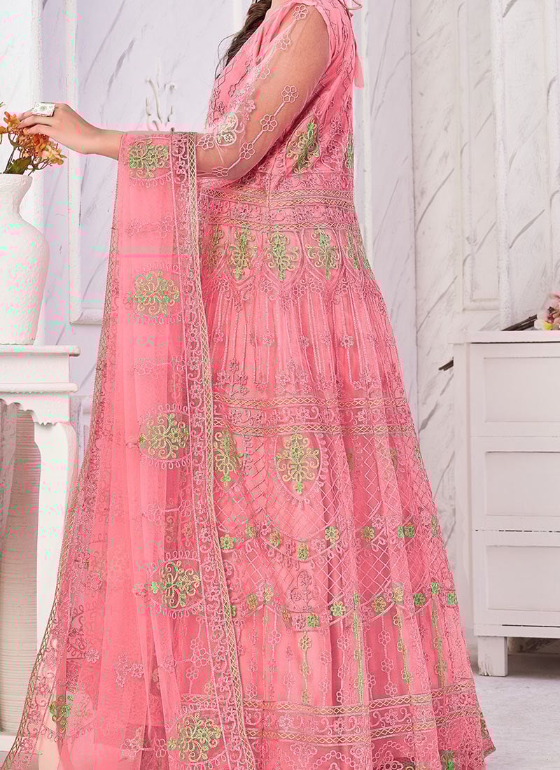 Shop Pink Net Embroidered Anarkali Suit Party Wear Online at Best Price ...