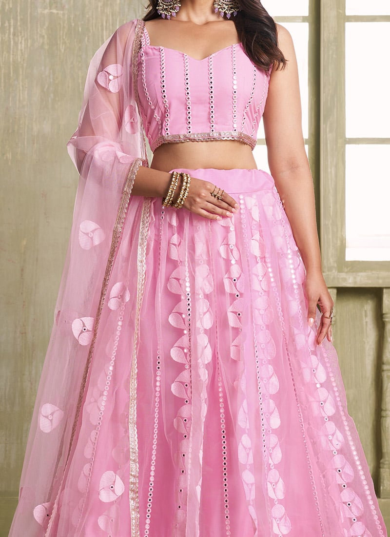 Buy Pink Net Embroidered Dazzling Lehenga Wedding Wear Online at Best ...
