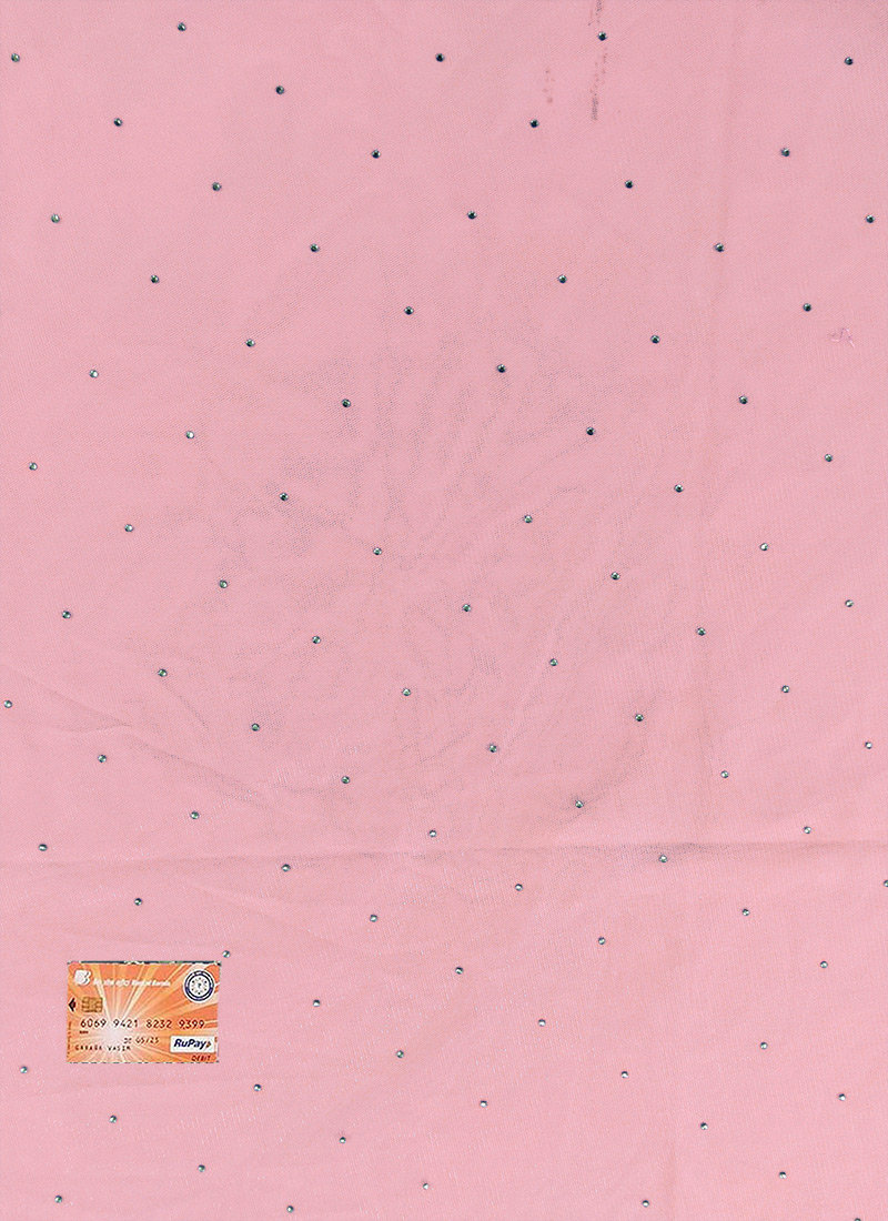 Shop Peach Blush Net Stones Fabric Online at Best Price | Cbazaar