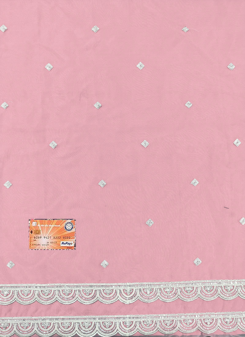 Buy Lavender Pink Organza Embroidered Fabric Online at Best Price | Cbazaar