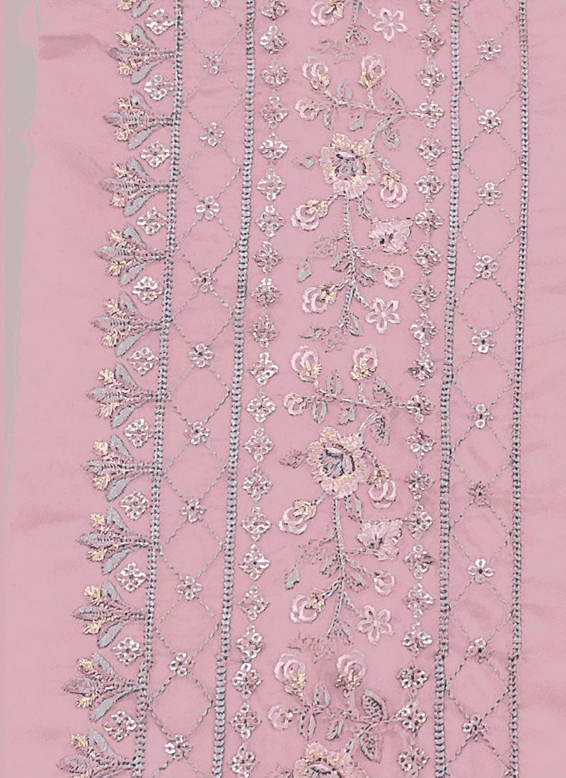 Buy Pink Organza Embroidered Fabric Online at Best Price | Cbazaar