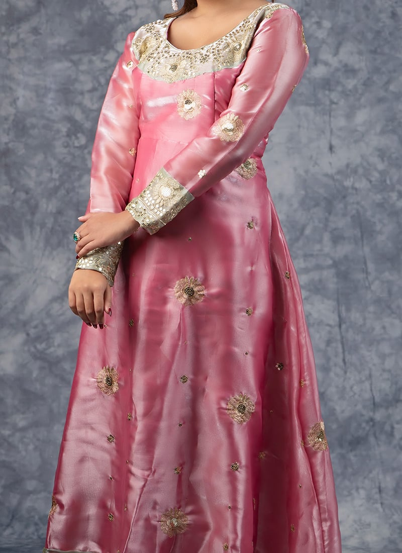 Buy Pink Organza Embroidered Sequins Anarkali Suit Festive Wear Online ...