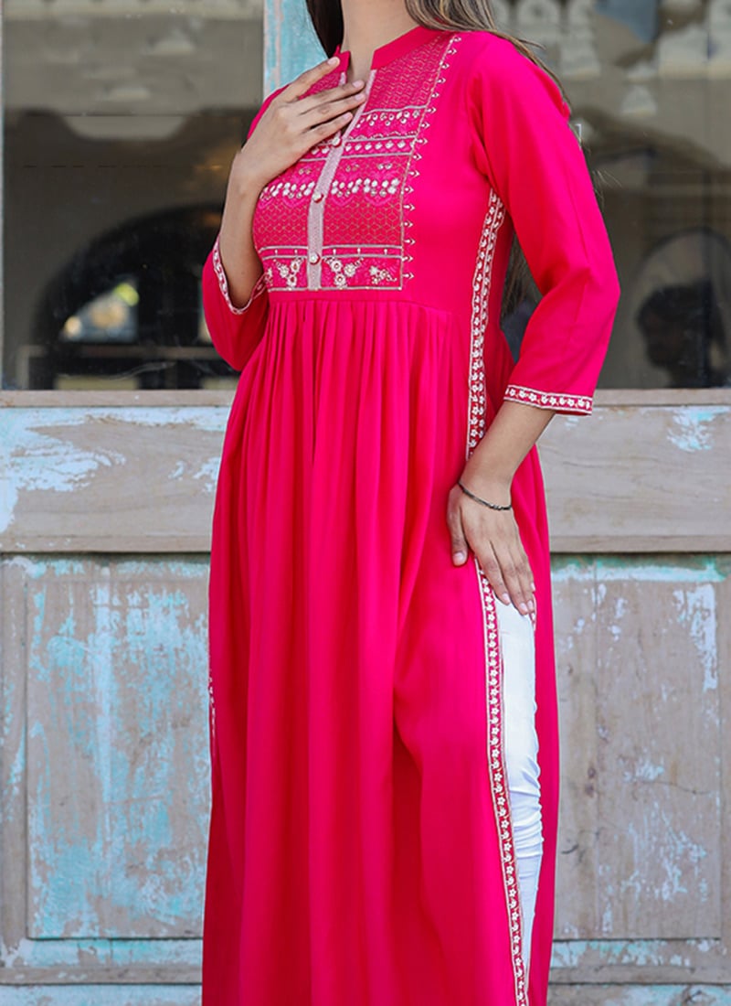 Buy Pink Rayon Embroidery Work Dress After Six Wear Online at Best ...