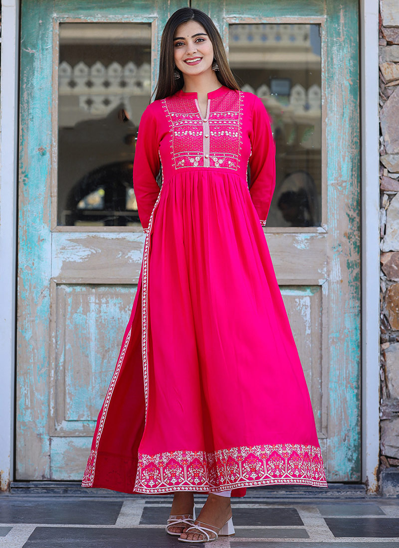 Buy Pink Rayon Embroidery Work Dress After Six Wear Online at Best ...
