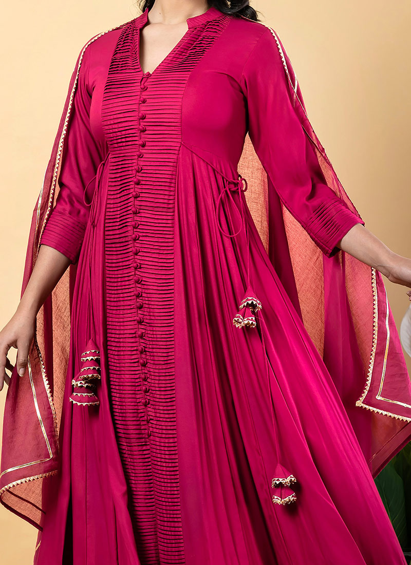 Buy Pink Rayon Gota Lace Work Anarkali Suit After Six Wear Online at Best Price | Cbazaar