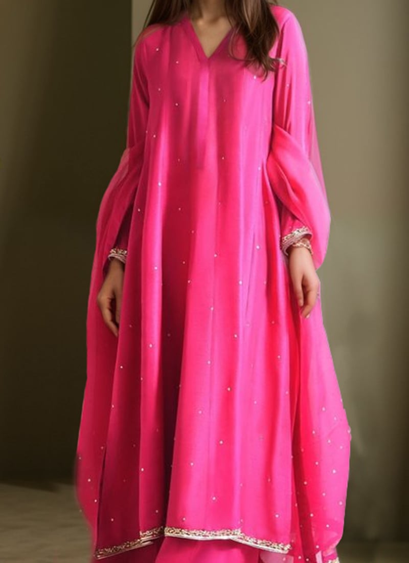 Shop Pink Roman Silk Lace Work Stunning Anarkali Suit Festive Wear ...