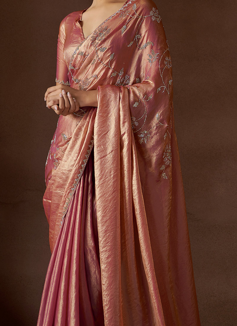Buy Pink Satin Silk Stone Work Gorgeous Saree Festive Wear Online at ...