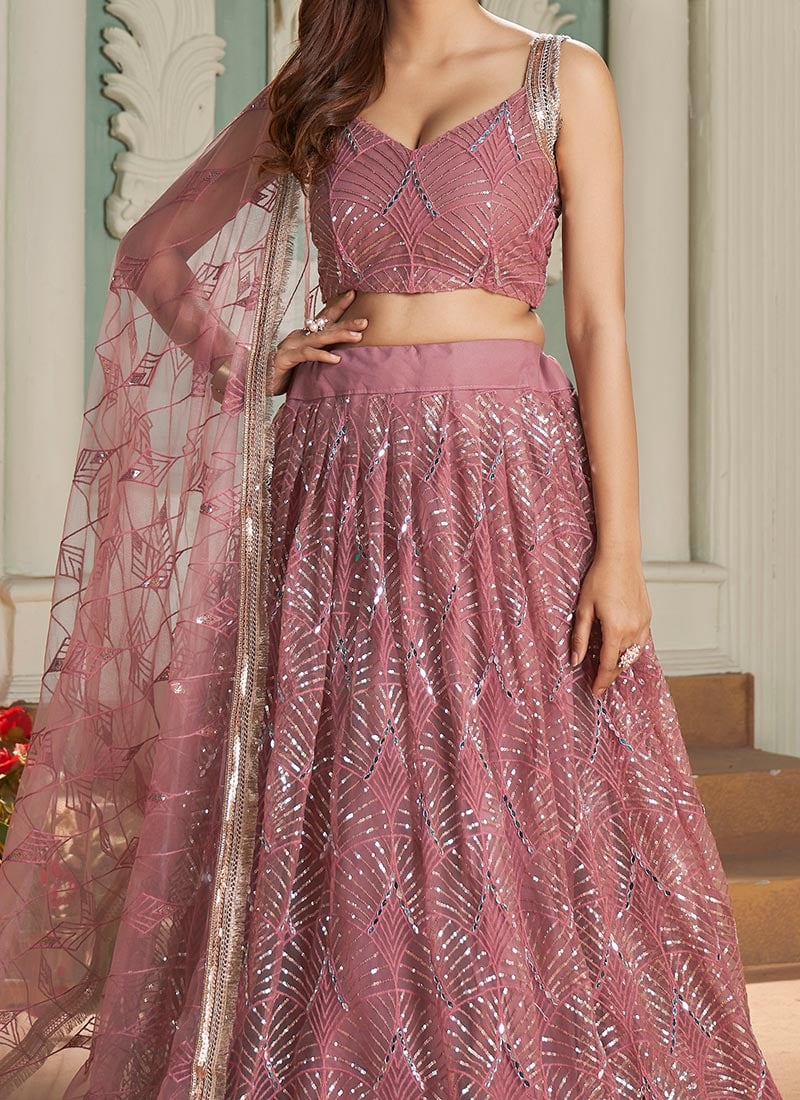 Shop Pink Sequins Net Umbrella Lehenga Party Wear Online at Best Price ...