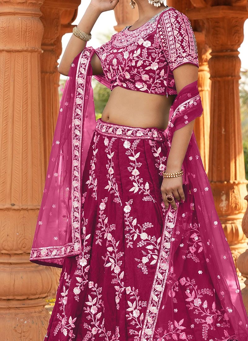 Shop Pink Shimmer Silk Zari Embroidered Sequins With Stone Work Lehenga ...
