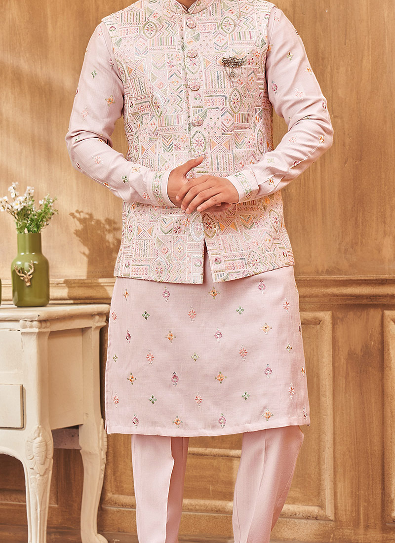 Shop Pink Silk Embroidered Bandi Set Festive Wear in UK - Cbazaar