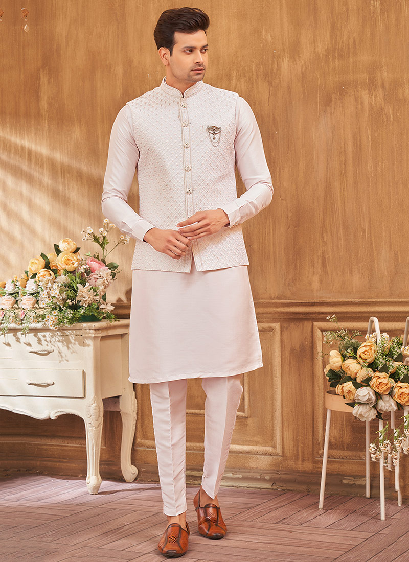 Buy Pink Silk Embroidered Bandi Set Festive Wear Online at Best Price ...