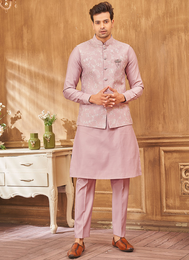 Buy Pink Silk Embroidered Bandi Set Festive Wear Online at Best Price ...