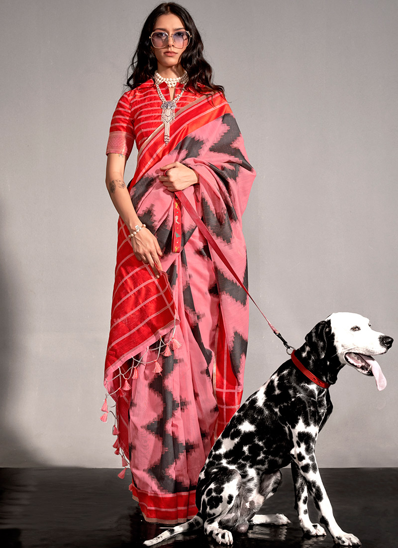 Shop Pink Silk Woven Zari Saree After Six Wear Online at Best Price ...