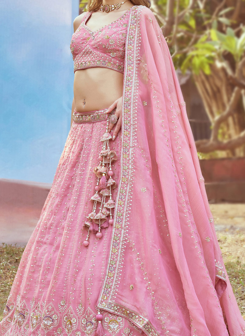 Shop Pink Tissue Cut Dana Hand Work Zari And Moti Embroidered Elegant ...