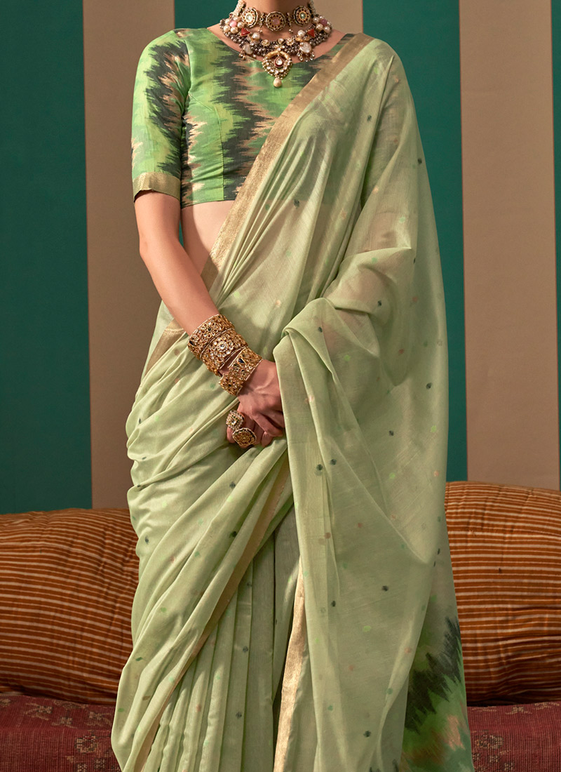 Shop Pista Green Handloom Silk Zari Saree Festive Wear in UK - Cbazaar