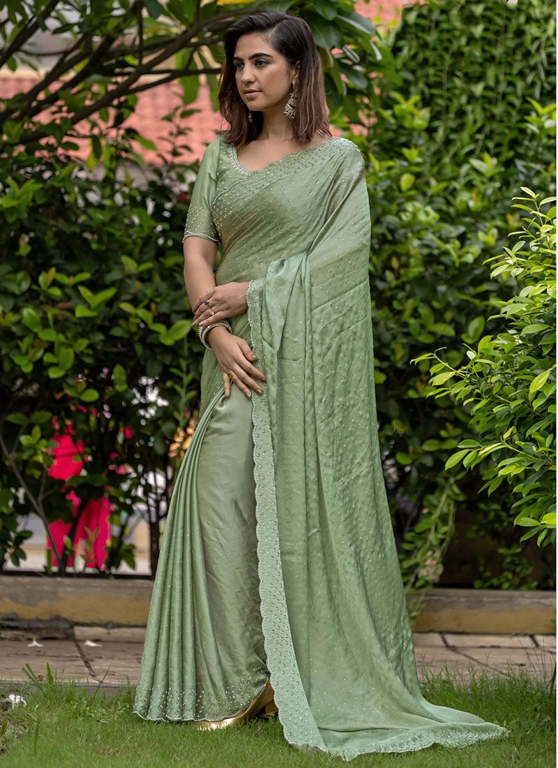 Hand Embroidered Sarees | Zardosi Sarees | Zari Stone work sarees