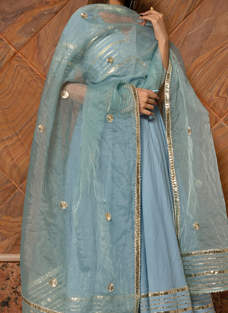 Shop Powder Blue Pure Cotton Gota Patti Work Anarkali Suit Party Wear Online at Best Price | Cbazaar