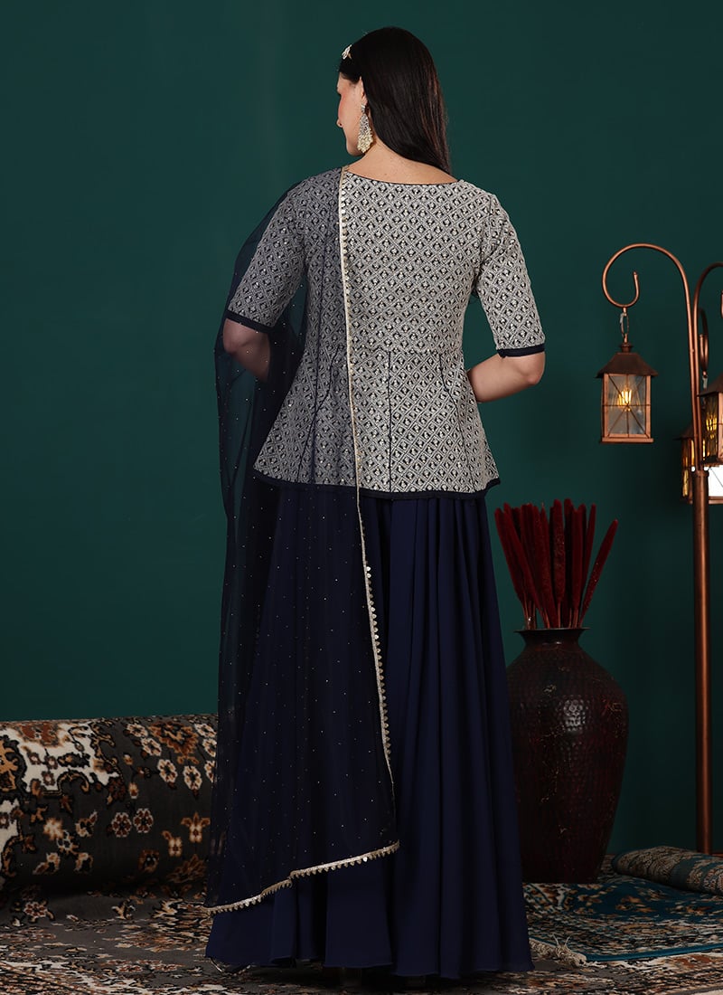 Shop Blue Art Silk N Georgette Embroidered Sharara Suit Festive Wear ...