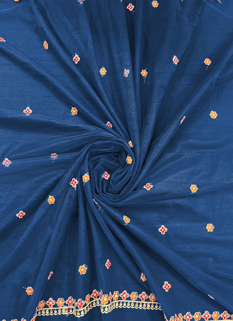 Shop Blue Embroidered Net Fabric Festive Wear in UK - Cbazaar