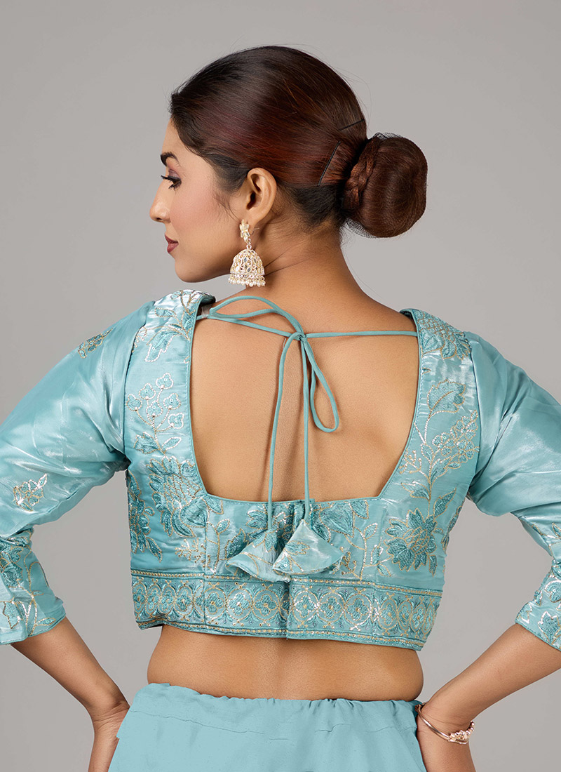 Buy Blue Organza Embroidered Sweetheart Neck Blouse Festive Wear Online at Best Price | Cbazaar