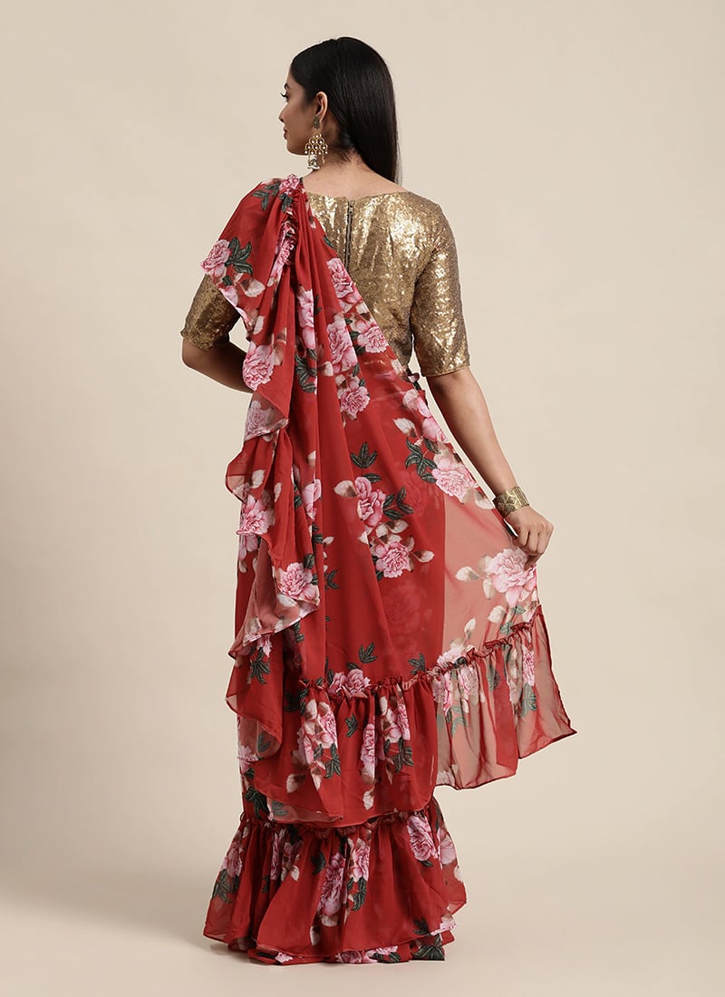 Buy Indian Ruffled Saree Online Shopping at Cbazaar