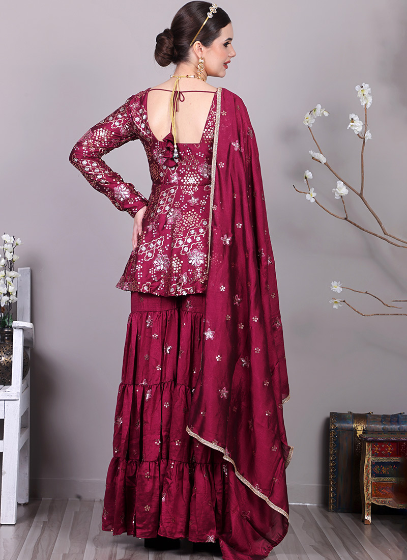 Buy Chic Top With Art Silk Embroidered Sharara Suit Wedding Wear Online ...
