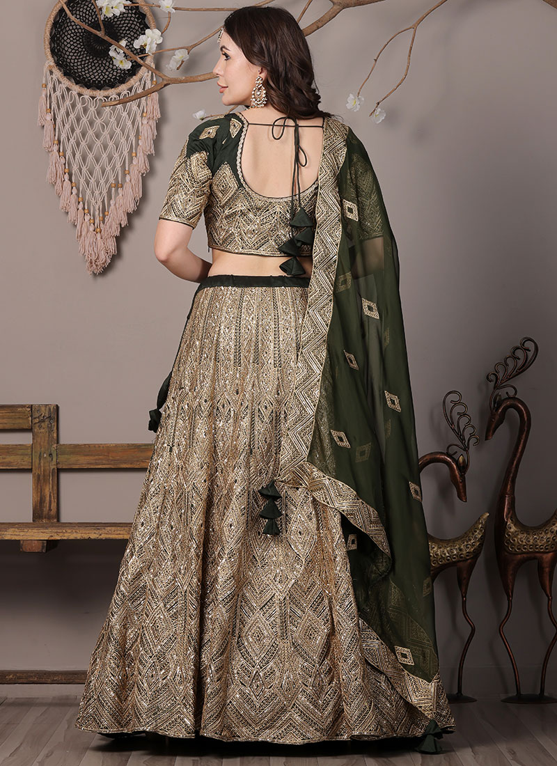 Shop Classic Blouse With Mehendi Green Kali Lehenga Wedding Wear in UK ...