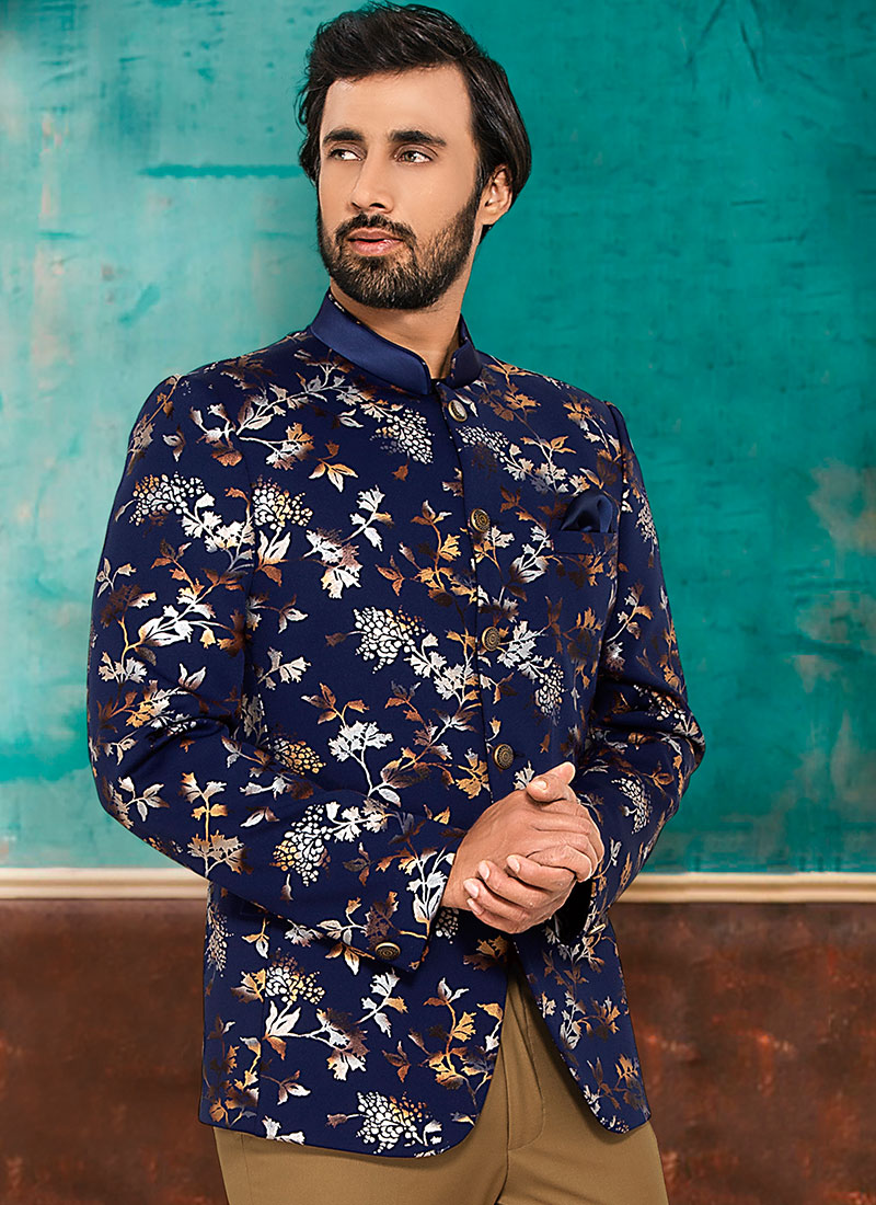 Buy Dark Blue Terry Rayon Jodhpuri Suit Online at Best Price | Cbazaar