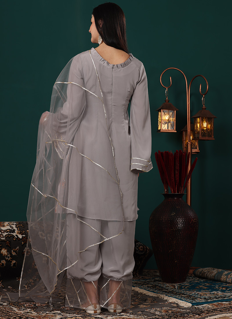 Buy Grey Art Silk Embroidered A Line Suit Festive Wear Online at Best ...