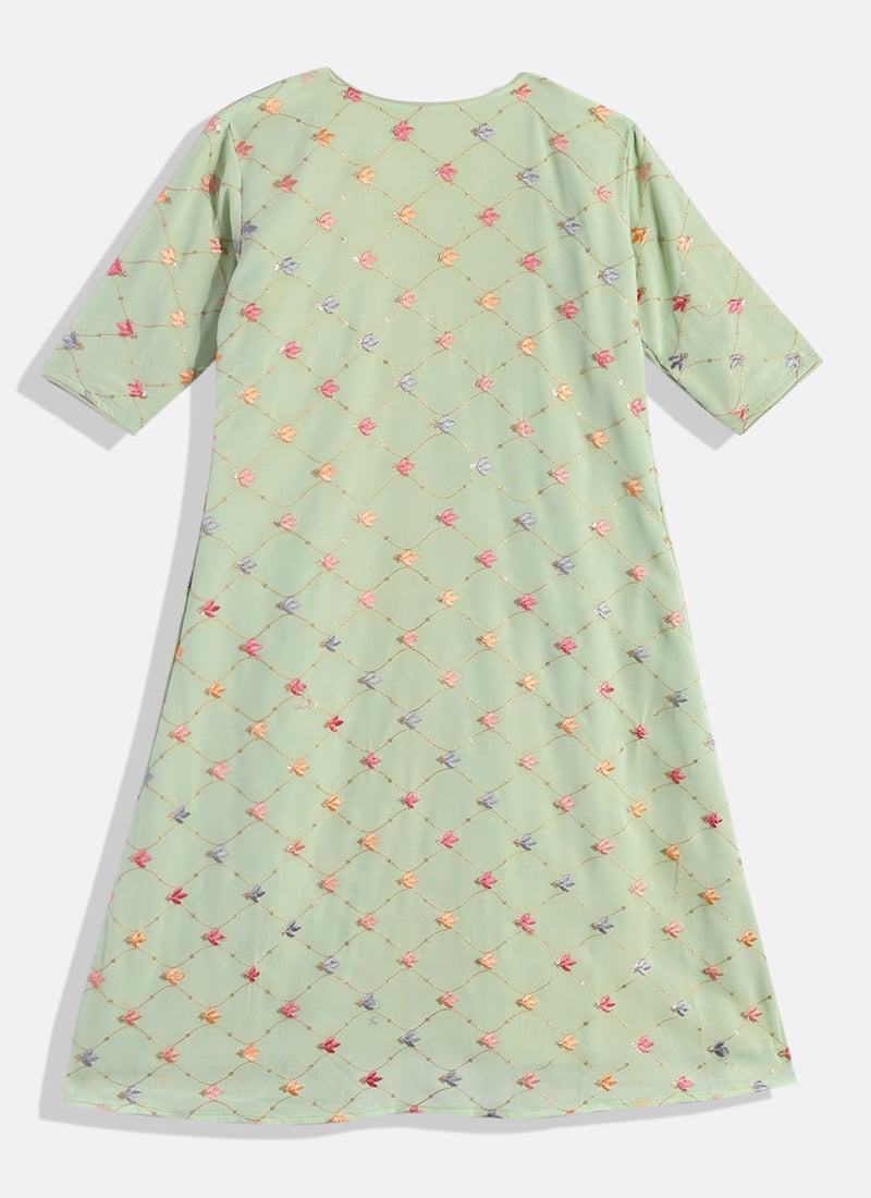 Shop Kids Girls Green Jacket N Rouge Pink Embroidered Palazzo Set ...