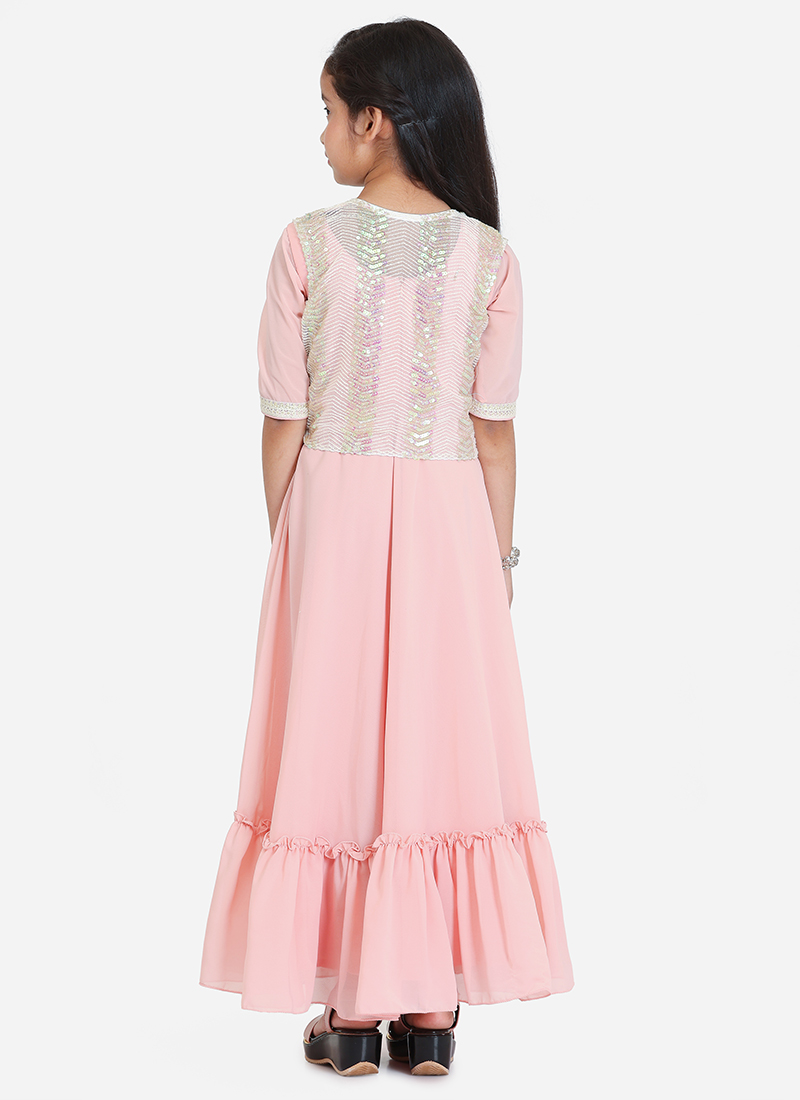 Shop Kids Girls Kid Girls White Net Embroidered Jacket Style Gown ...