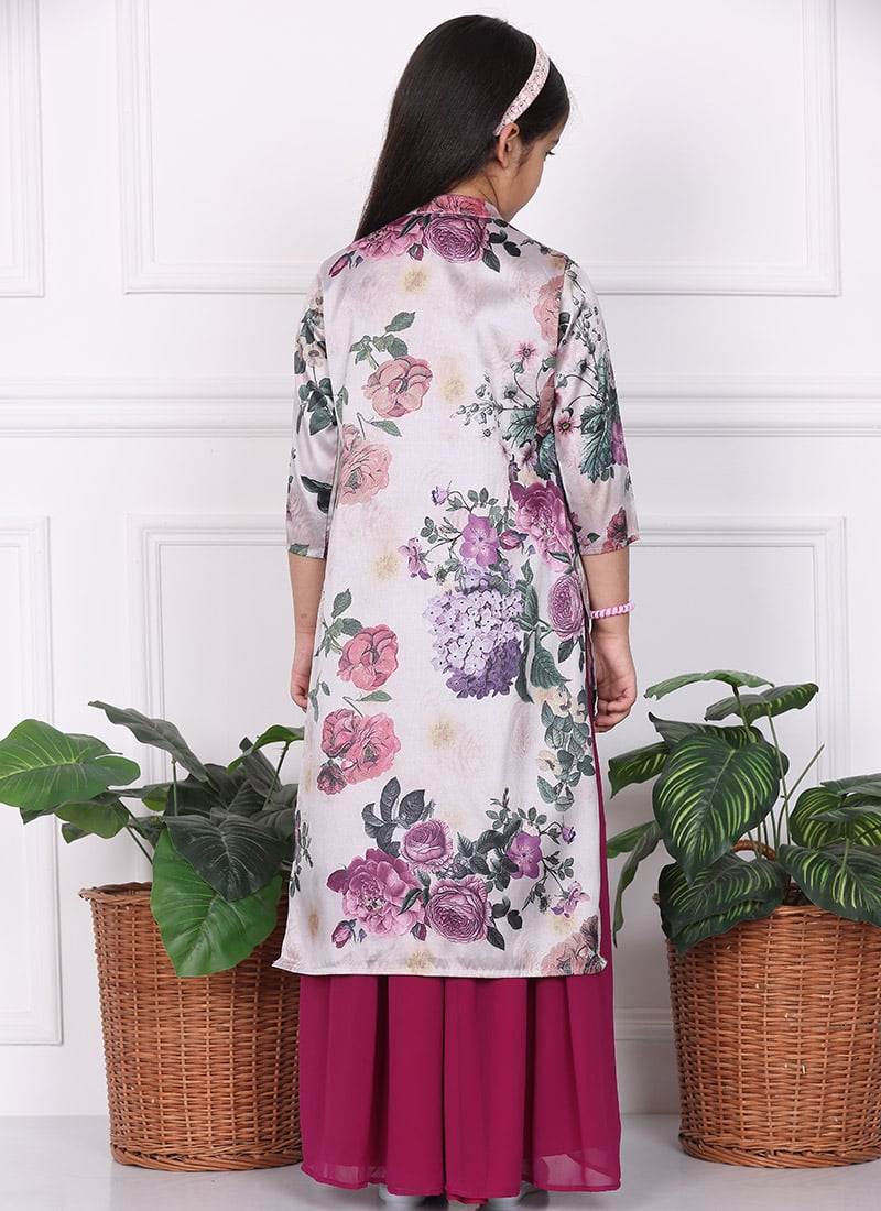 Buy Kids Girls Multicolor Printed Jacket N Magenta Purple Gown Festive ...