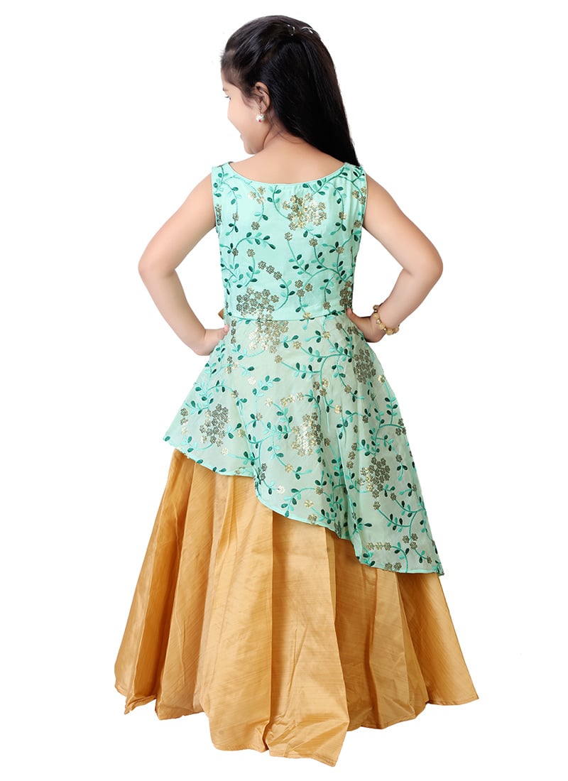 Buy Kids Girls Sea Green Embroidered Layered Gown Online at Best Price ...