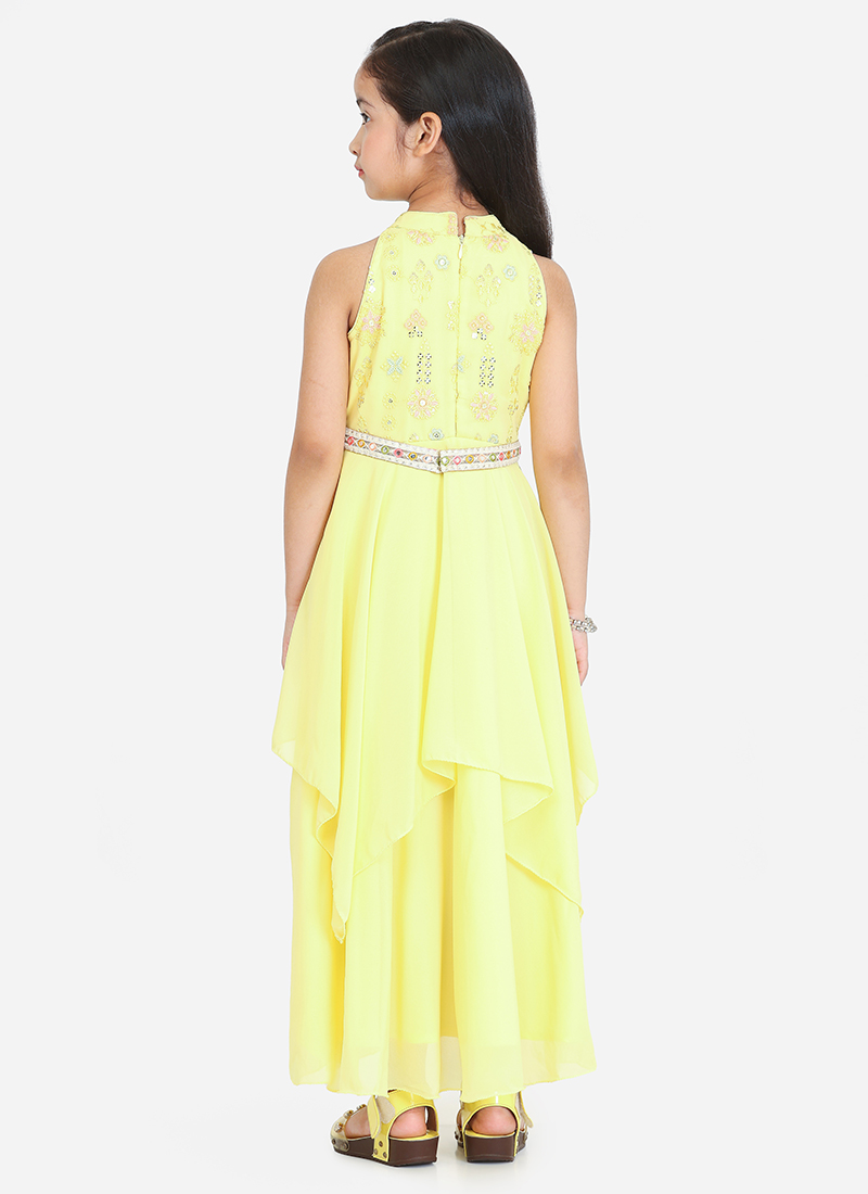 Buy Kids Girls Yellow Embroidered Handkerchief Gown Festive Wear Online ...
