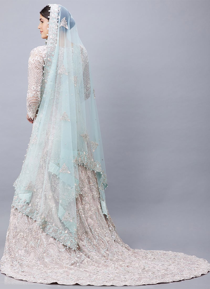 Shop Lilac Embroidery N Hand Work Long Trail Gown Wedding Wear Online ...