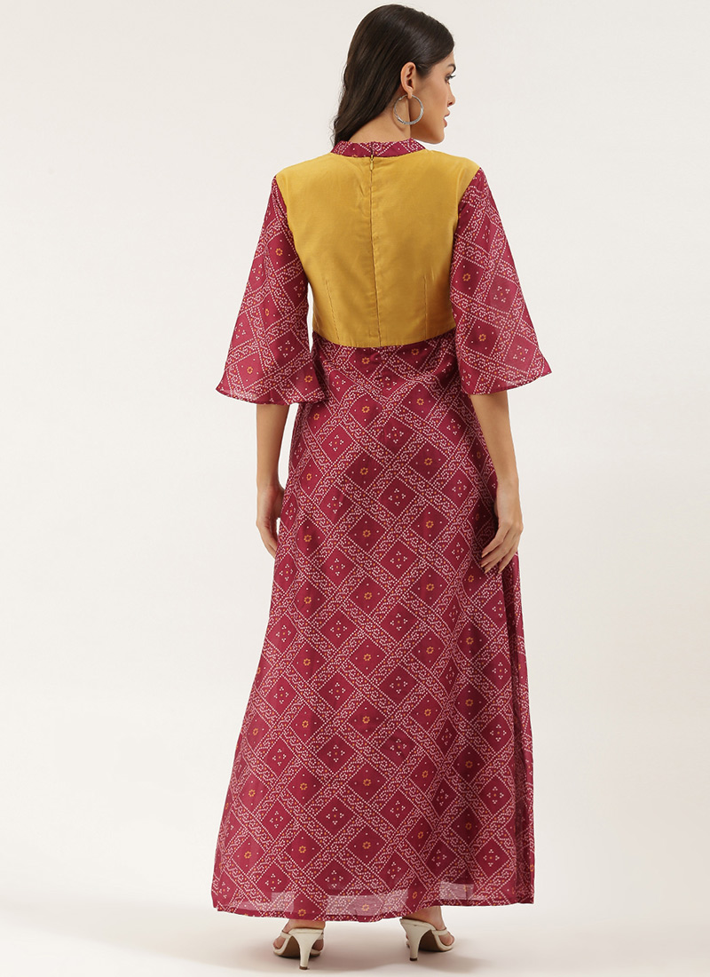 Shop Pink Art Silk Digital Printed Maxi Dress Festive Wear in India ...