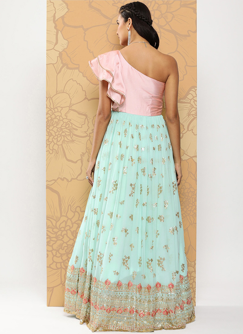 Shop Pink N Blue Embroidered Georgette Gown Festive Wear Online at Best ...