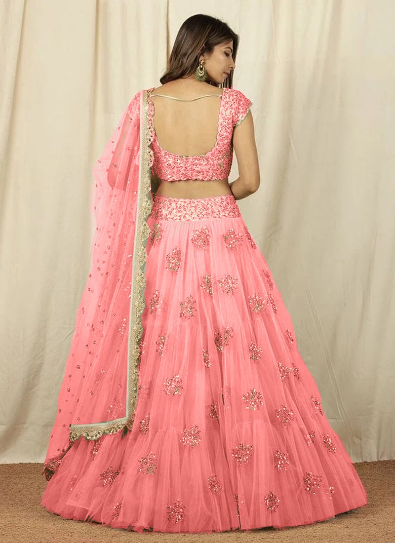 Shop Pink Net Embroidered Umbrella Lehenga Choli Party Wear Online at ...