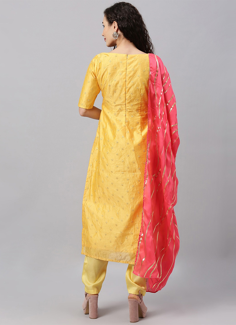 Shop Yellow Embroidered Straight Pant Suit Festive Wear in UK - Cbazaar