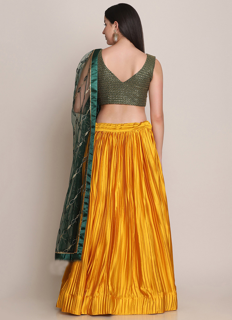 Shop A Line Lehenga Women Mustard Satin Sequins Choli And Lace Border ...