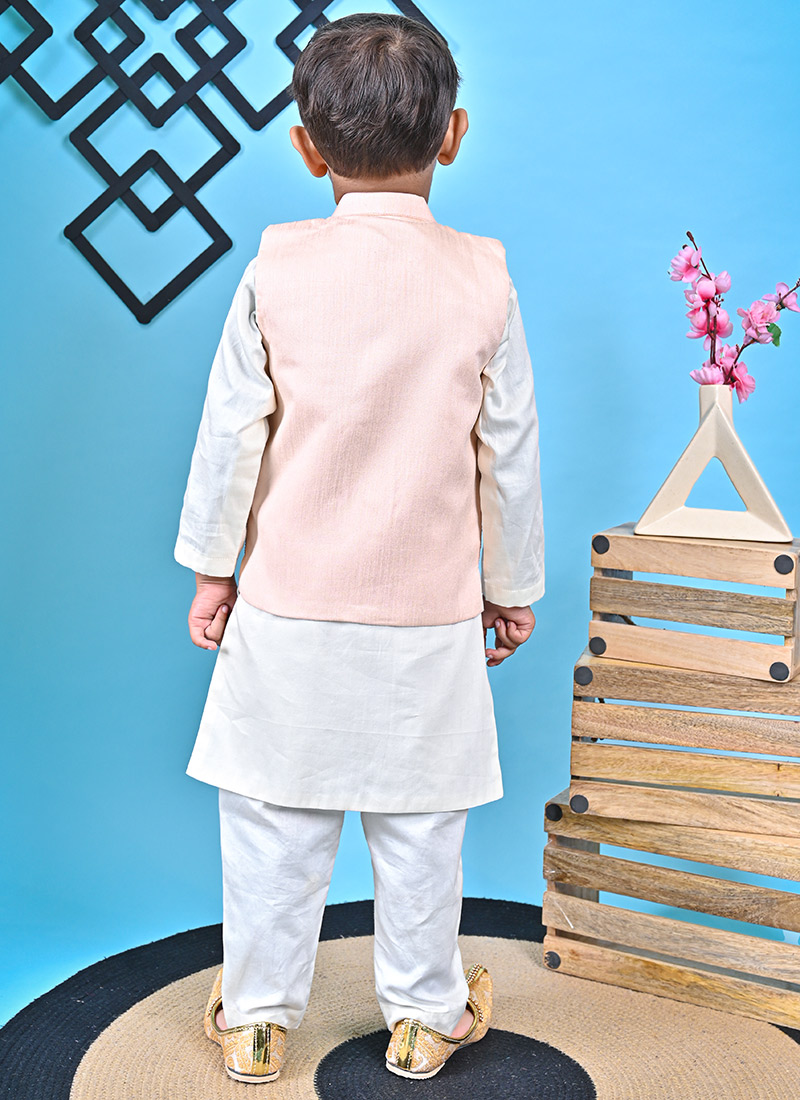 Shop Alluring Off White Cotton Boys Bandi Set Party Wear Online at Best ...